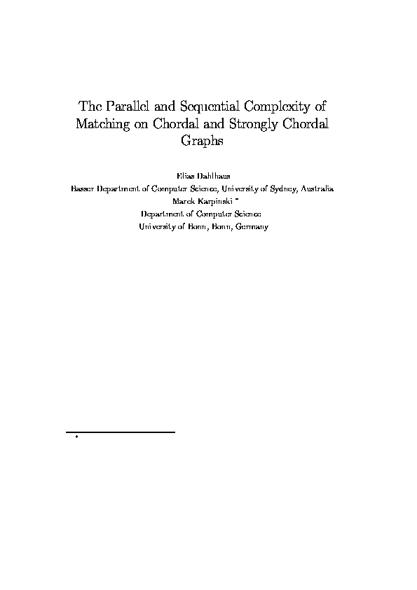 (PDF) The Parallel and Sequential Complexity of Matching on Chordal and Strongly Chordal Graphs
