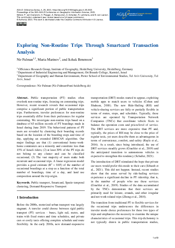 (PDF) Exploring Non-Routine Trips Through Smartcard Transaction Analysis