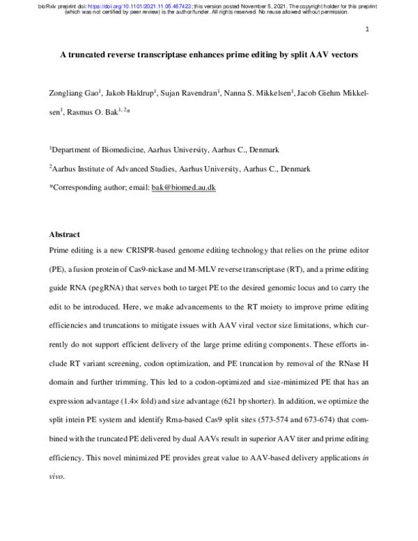(PDF) A truncated reverse transcriptase enhances prime editing by split ...