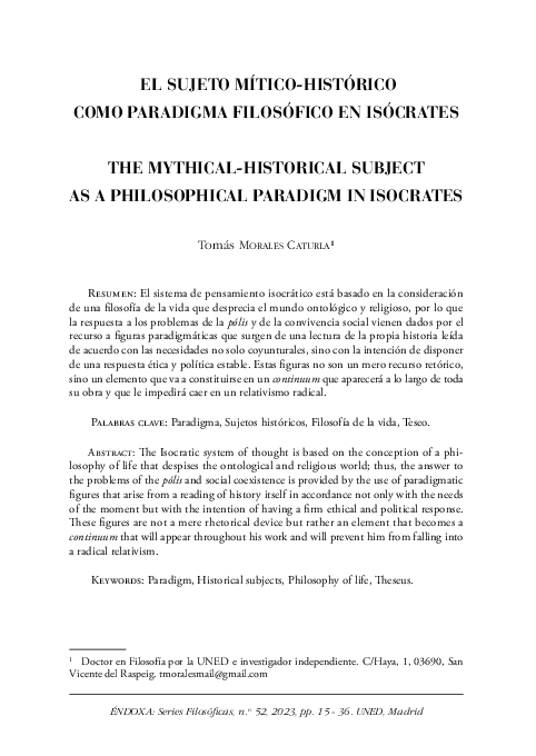(PDF) EL SUJETO MÍTICO-HISTÓRICO COMO PARADIGMA FILOSÓFICO EN ISÓCRATES