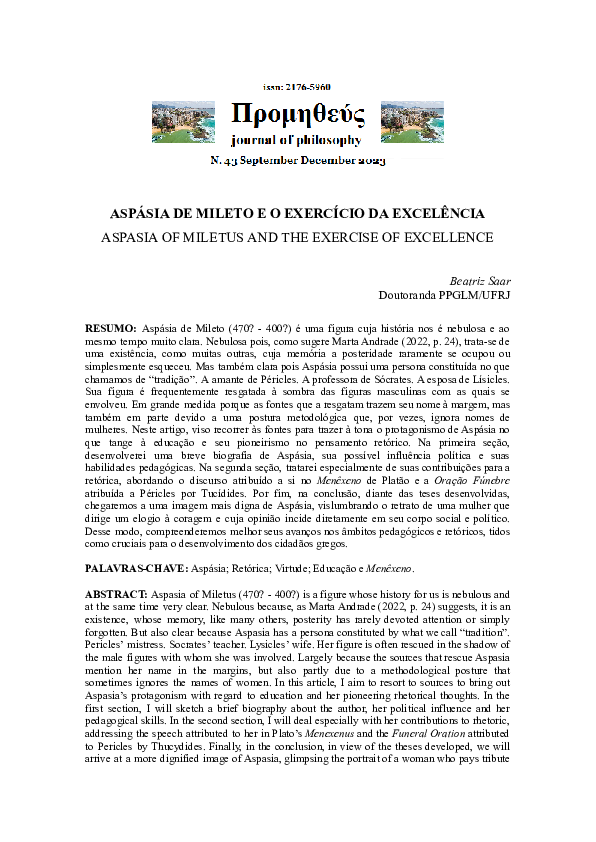 (PDF) Aspásia de Mileto e o exercício da excelência [Aspasia of Miletus and the exercise of ...