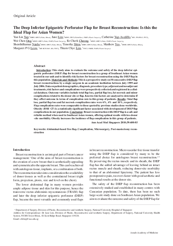 (PDF) The Deep Inferior Epigastric Perforator Flap for Breast ...