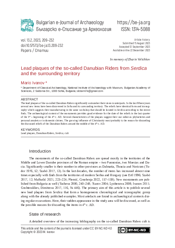 (PDF) Lead plaques of the so-called Danubian Riders from Serdica and ...