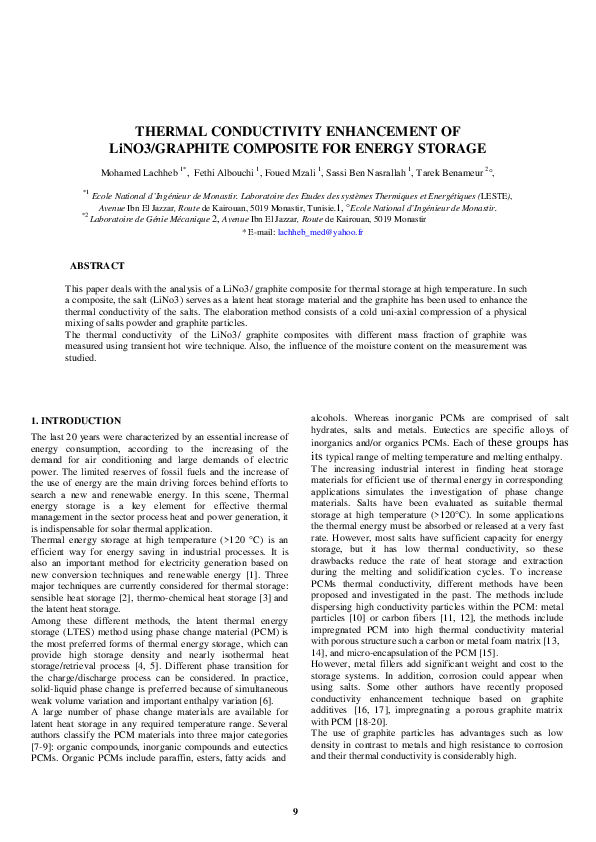 (PDF) THERMAL CONDUCTIVITY ENHANCEMENT OF LiNO3/GRAPHITE COMPOSITE FOR ...