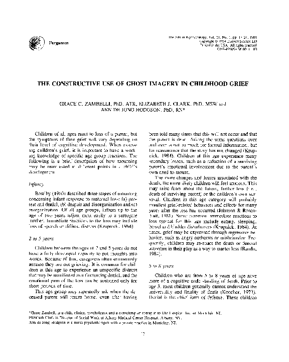 (PDF) The constructive use of ghost imagery in childhood grief