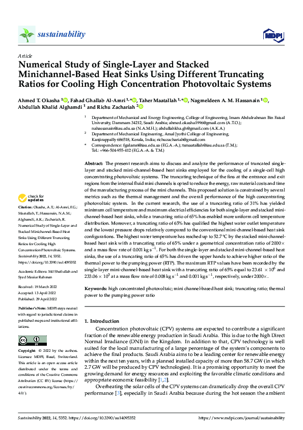 (PDF) Numerical Study of Single-Layer and Stacked Minichannel-Based Heat Sinks Using Different ...