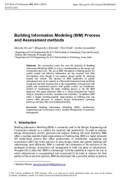 (PDF) Building Information Modeling (BIM) Process and Assessment methods