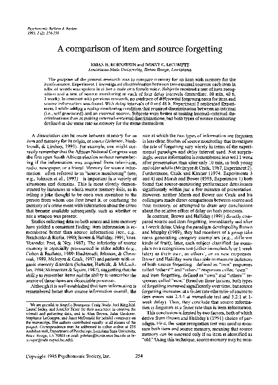 (PDF) A comparison of item and source forgetting