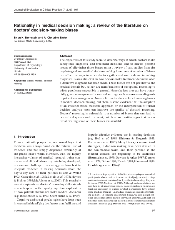 (PDF) Rationality in medical decision making: a review of the ...