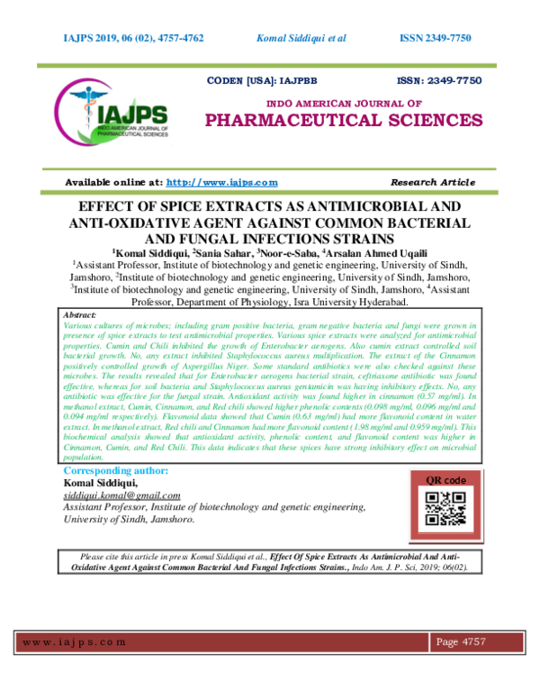 (PDF) Effect of Spice Extracts as Antimicrobial and Anti-Oxidative ...