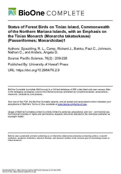 (PDF) Status of Forest Birds on Tinian Island, Commonwealth of the ...