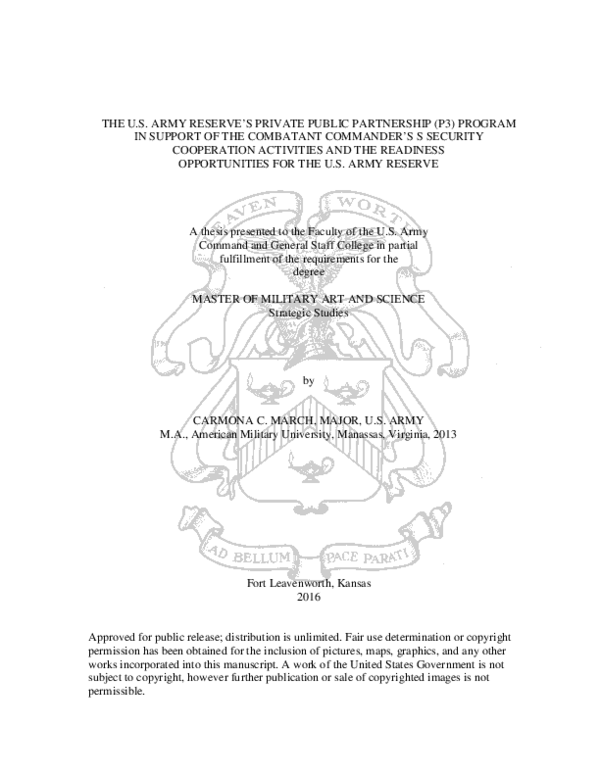 (PDF) The U.S. Army Reserve's Private Public Partnership (P3) Program ...