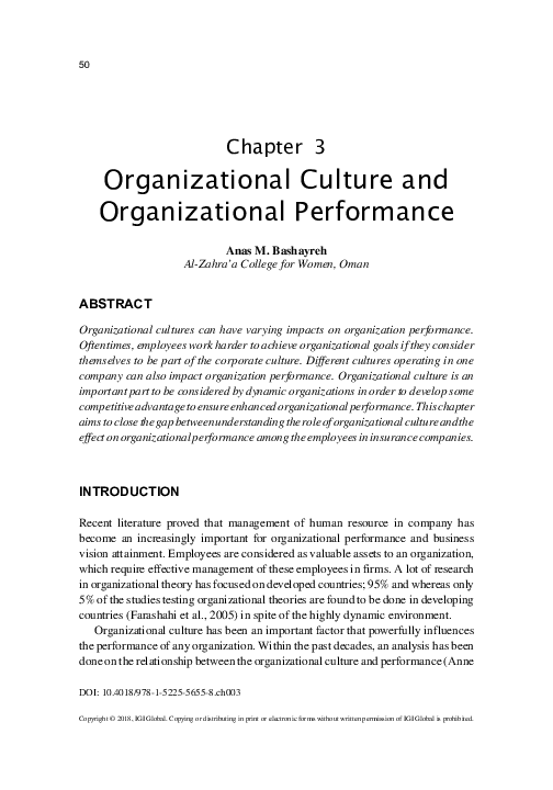 (PDF) Organizational Culture and Organizational Performance