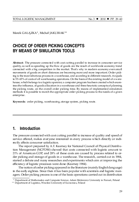 Choice of order picking concepts by means of simulation tools