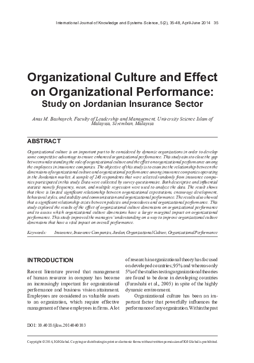 (PDF) Organizational Culture and Effect on Organizational Performance