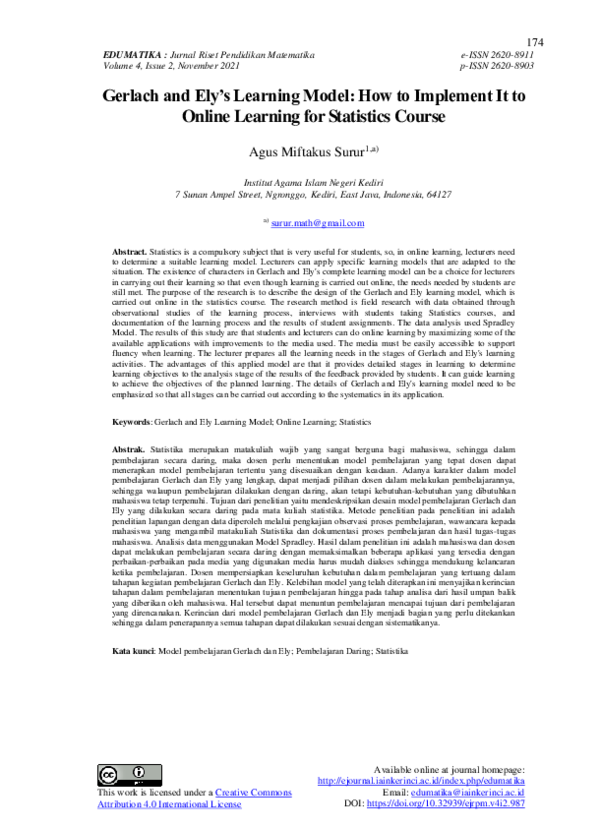 (PDF) Gerlach and Ely’s Learning Model: How to Implement It to Online Learning for Statistics Course
