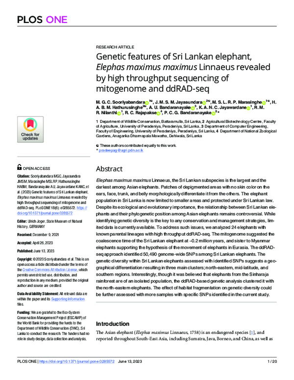(PDF) Genetic features of Sri Lankan elephant, Elephas maximus maximus ...