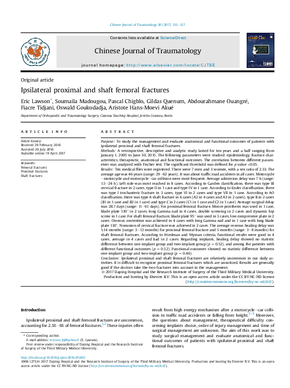 (PDF) Ipsilateral proximal and shaft femoral fractures
