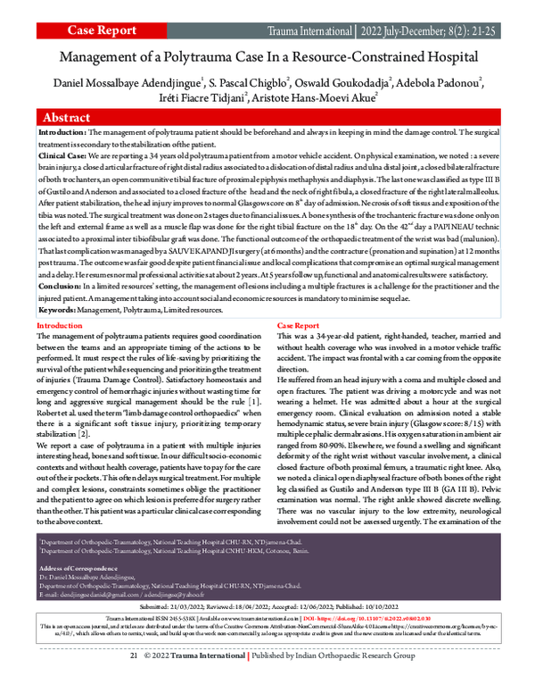 (PDF) Management of a Polytrauma Case In a Resource-Constrained Hospital