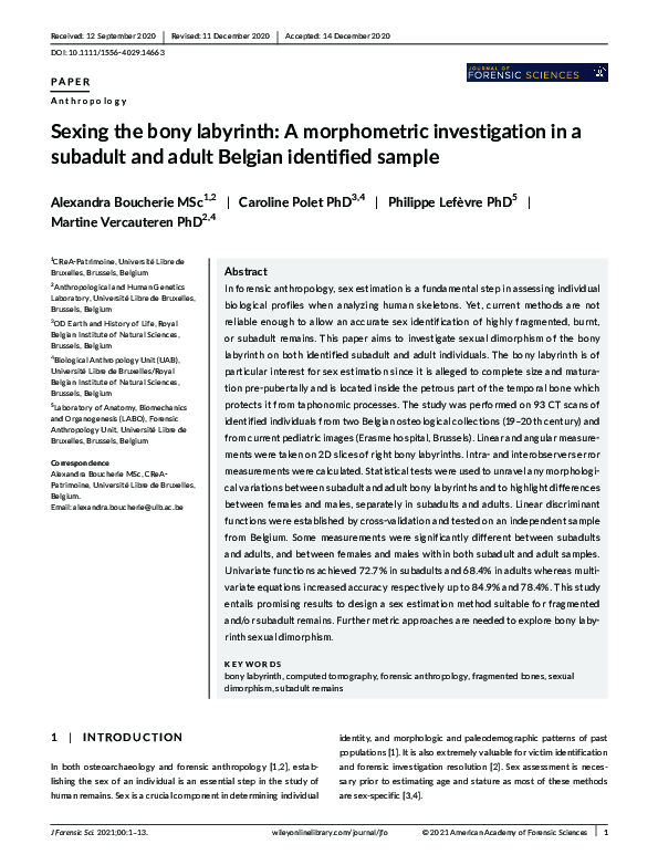 (PDF) Sexing the bony labyrinth: A morphometric investigation in a ...
