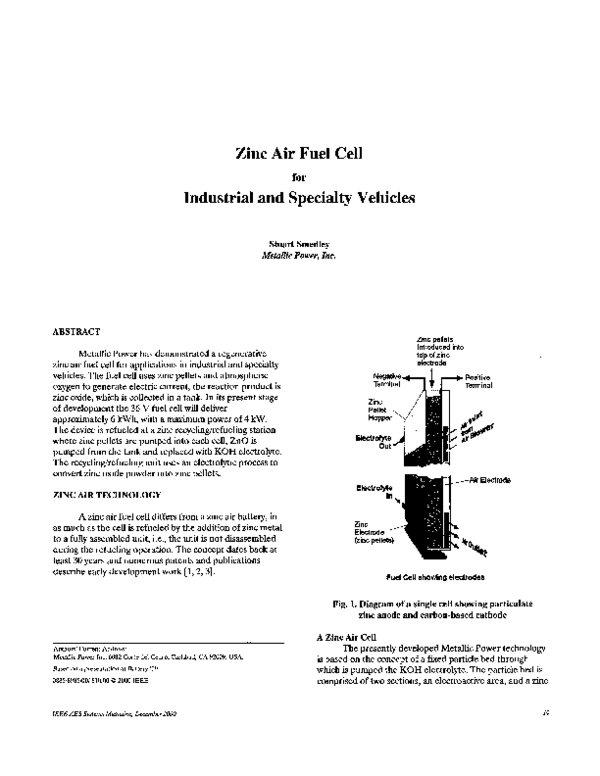 (PDF) Zinc air fuel cell for industrial and specialty vehicles