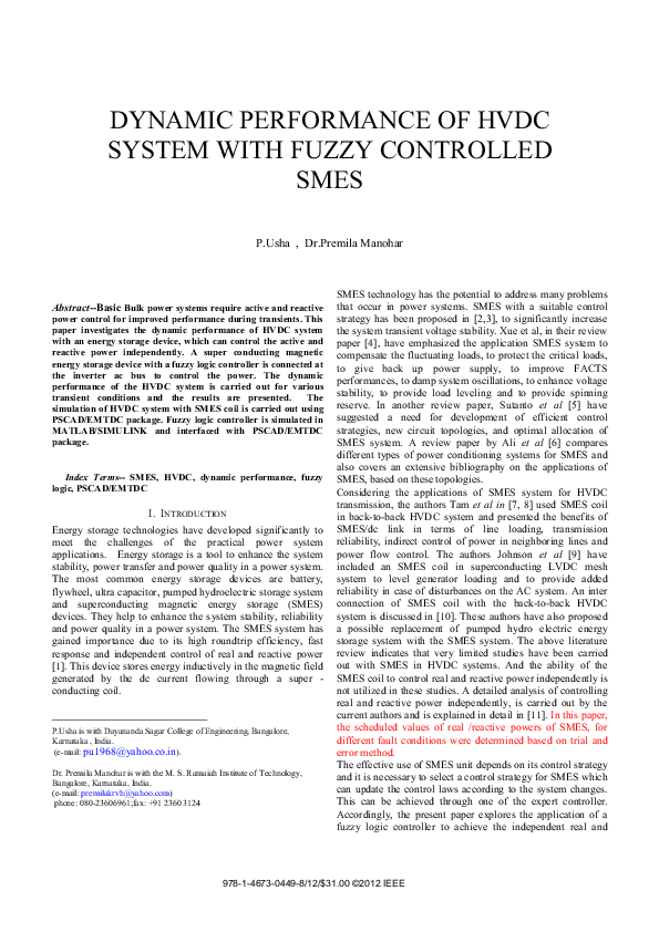 (PDF) Dynamic performance of HVDC system with fuzzy controlled SMES