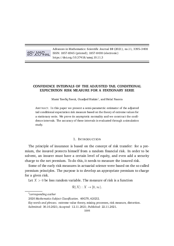 (PDF) Confidence Intervals of the Adjusted Tail Conditional Expectation Risk Measure for a ...