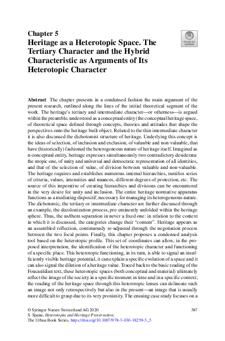 (PDF) Heritage as a Heterotopic Space. The Tertiary Character and the Hybrid Characteristic as ...