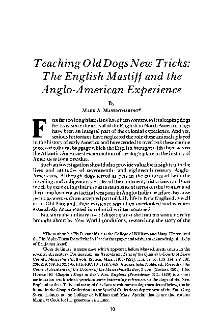 (PDF) Teaching Old Dogs New Tricks: The English Mastiff and the Anglo‐American Experience