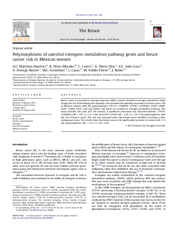 (PDF) Polymorphisms of catechol estrogens metabolism pathway genes and ...