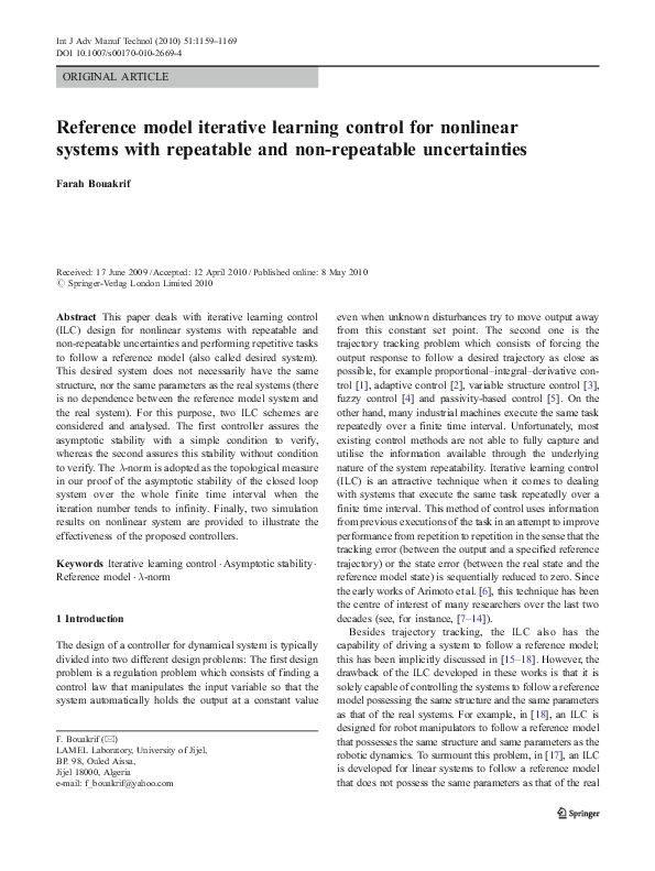 (PDF) Reference model iterative learning control for linear systems