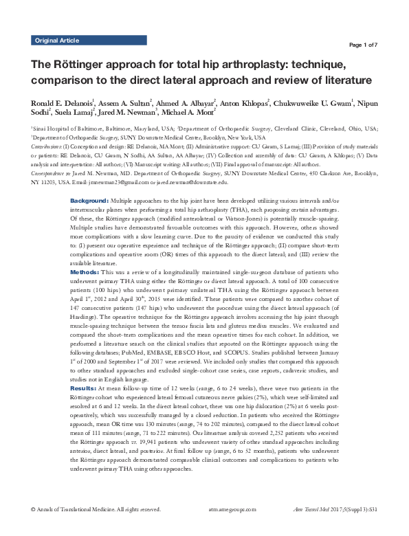 (PDF) The Röttinger approach for total hip arthroplasty: technique ...