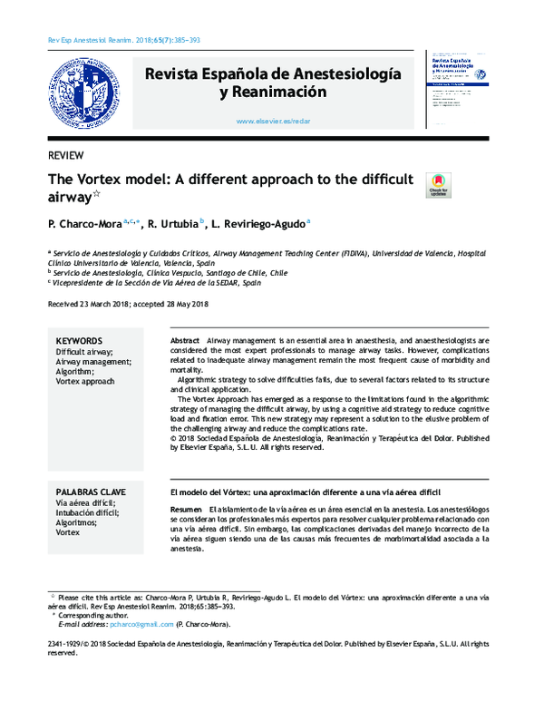 (PDF) The Vortex model: A different approach to the difficult airway