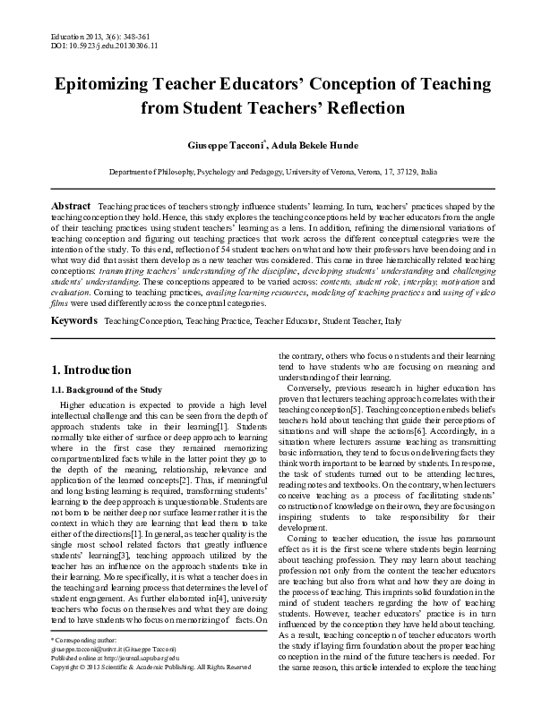 (PDF) Epitomizing Teacher Educators’ Conception of Teaching from ...