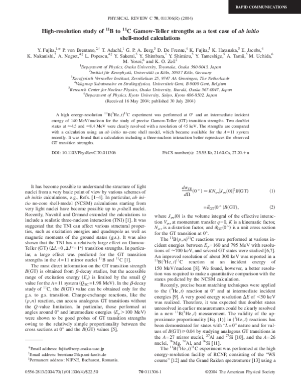 (PDF) High-resolution study ofB11toC11Gamow-Teller strengths as a test ...