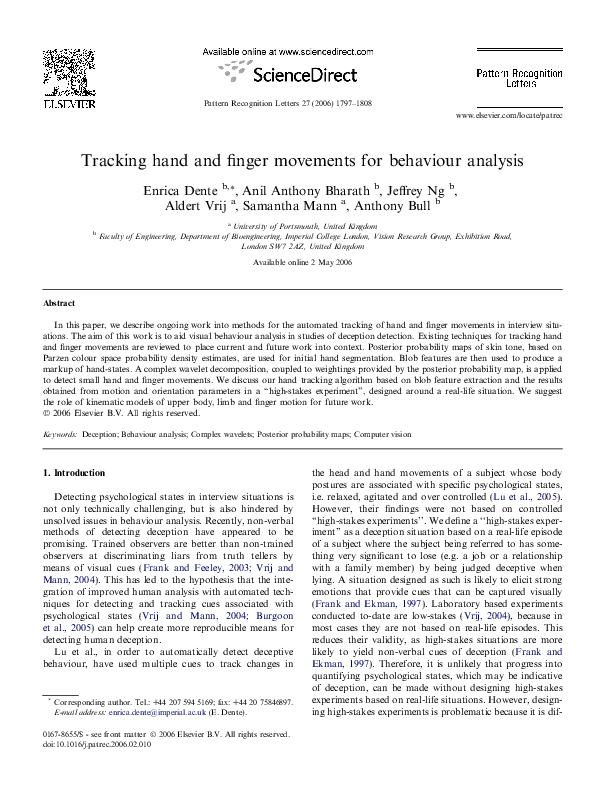 (PDF) Tracking hand and finger movements for behaviour analysis