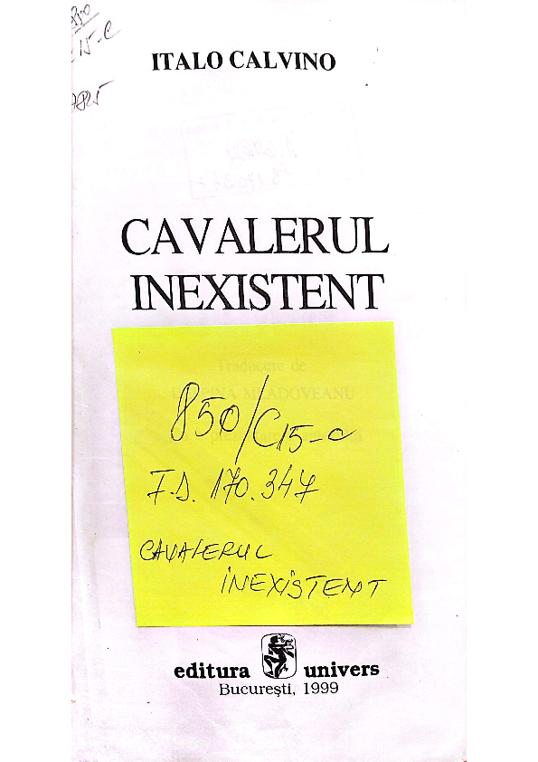 (PDF) Calvino - cavalerul inexistent (traducere despina mladoveanu ...