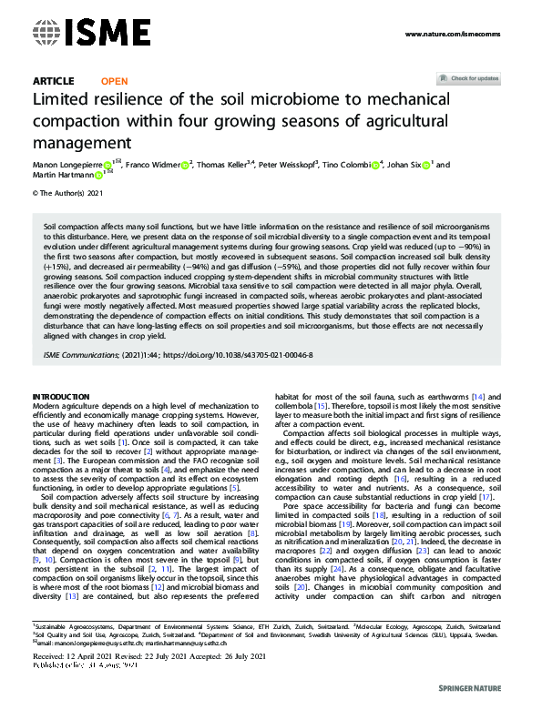 (PDF) Limited resilience of the soil microbiome to mechanical compaction within four growing ...
