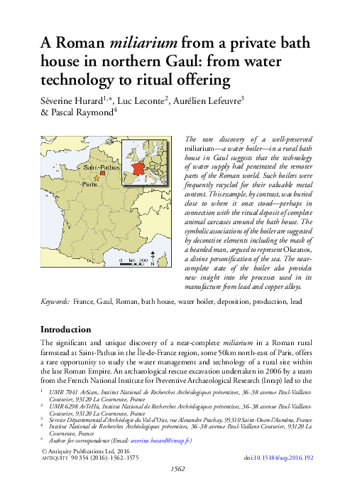 (PDF) A Roman miliarium from a private bath house in northern Gaul ...