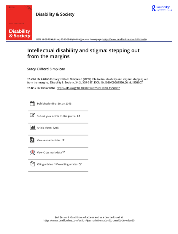 (PDF) Intellectual disability and stigma: stepping out from the margins