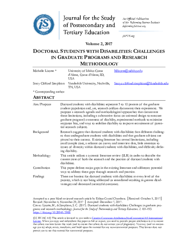 (PDF) Doctoral Students with Disabilities: Challenges in Academic ...
