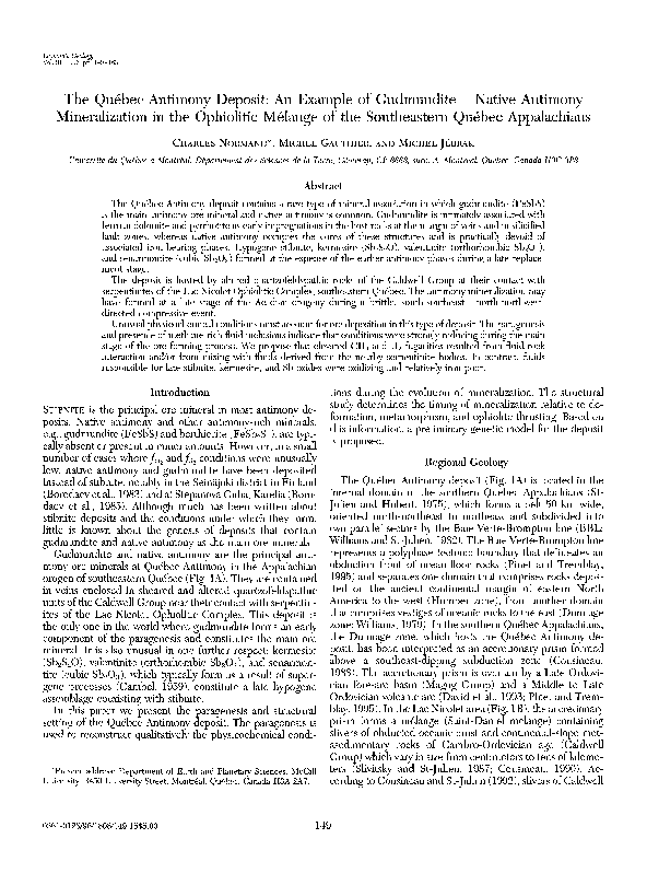 (PDF) The Quebec antimony deposit; an example of gudmundite-native ...