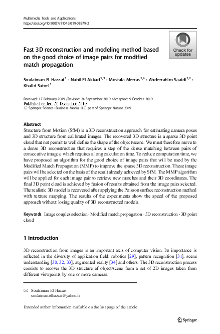 (PDF) Fast 3D reconstruction and modeling method based on the good choice of image pairs for ...