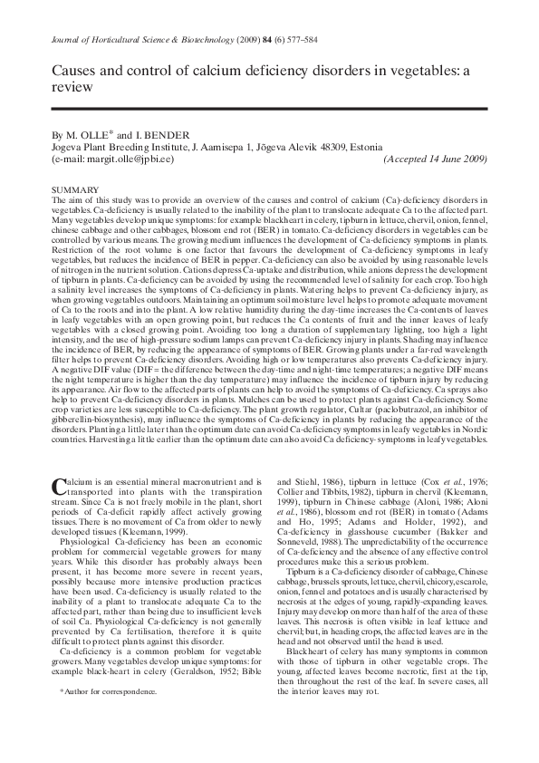 (PDF) Causes and control of calcium deficiency disorders in vegetables ...