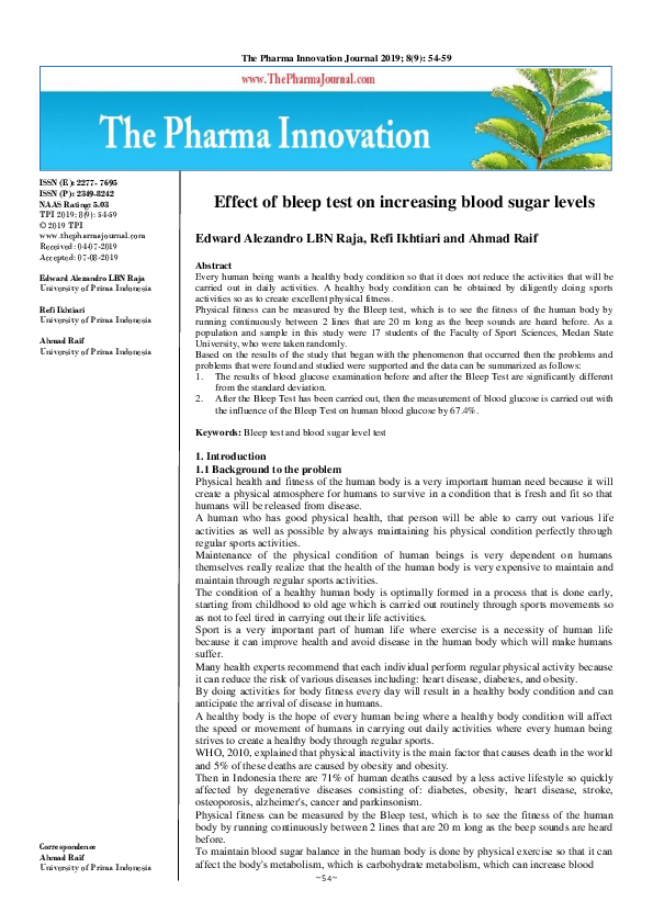 (PDF) Effect of bleep test on increasing blood sugar levels