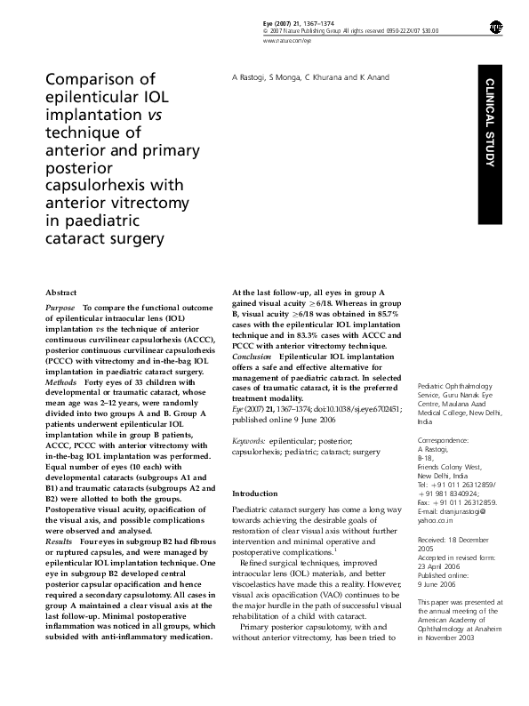 (PDF) Comparison of epilenticular IOL implantation vs technique of ...