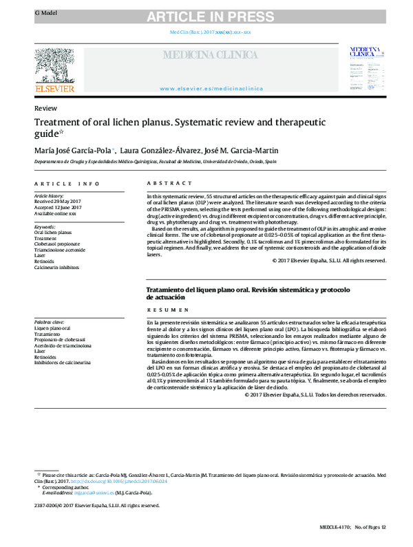 (PDF) Treatment of oral lichen planus. Systematic review and therapeutic guide