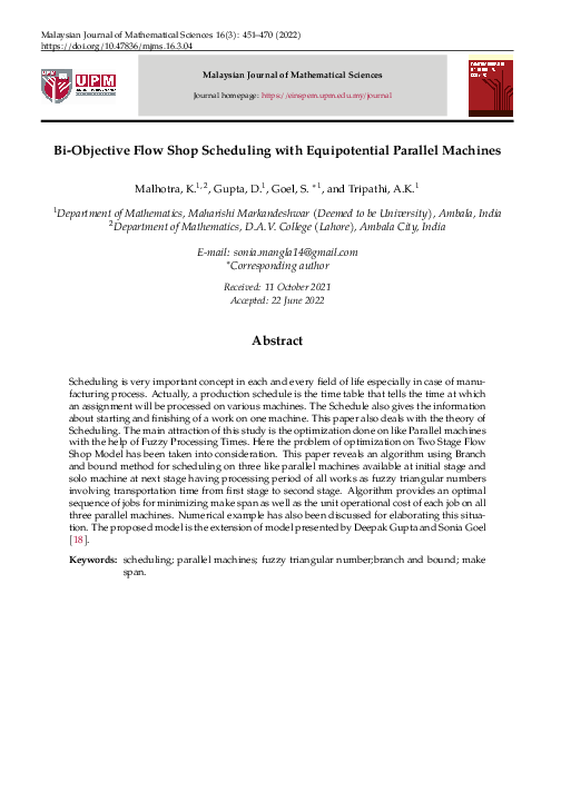 Pdf Bi Objective Scheduling In Flow Shops With Fuzzy Times