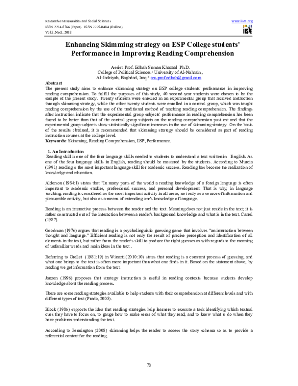 (PDF) Enhancing Skimming strategy on ESP College students' Performance in Improving Reading ...