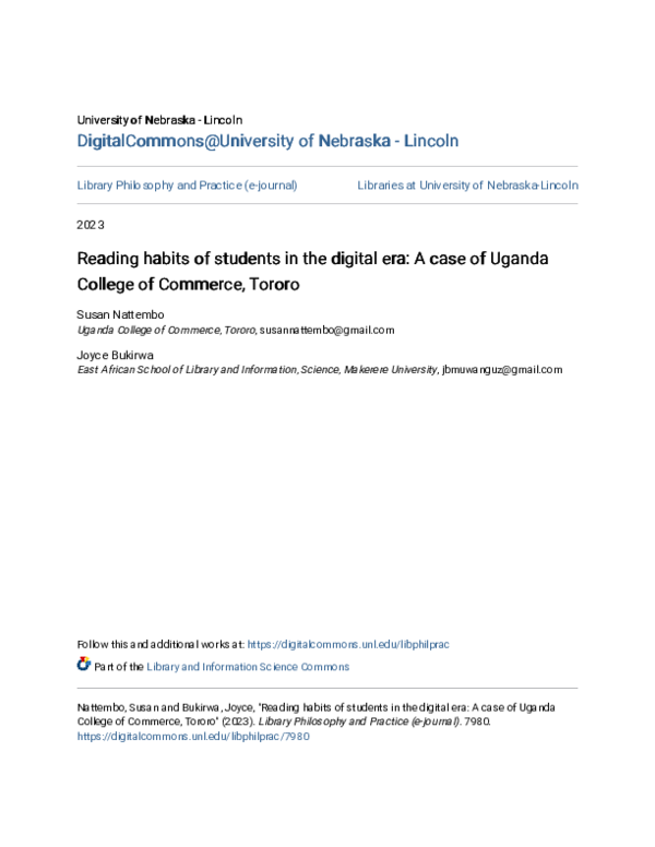 (PDF) Reading habits of students in the digital era: A case of Uganda ...